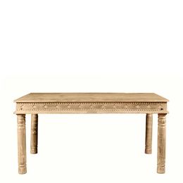 Pharao24.de Designertisch aus Mangoholz Sandfarben massiv Schnitzereien versehen