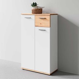 Pharao24.de Moderner Schuhschrank in Wei&szlig; und Wildeichefarben 102 cm hoch