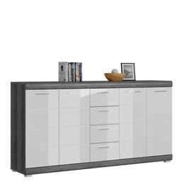 Pharao24.de Hochglanzsideboard in Grau und Wei&szlig; vier Schubladen und T&uuml;ren