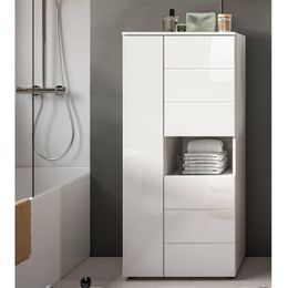 Pharao24.de Badezimmer Schrank Midischrank in Wei&szlig; Hochglanz