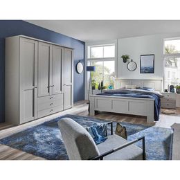 Pharao24.de Komplettschlafzimmer Hellgrau im Landhausstil Made in Germany (vierteilig)