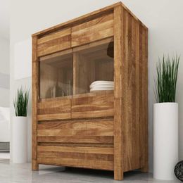 Pharao24.de Esszimmer Highboard aus Wildeiche massiv ge&ouml;lt Glas
