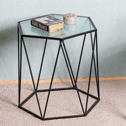 Pharao24.de Beistelltisch mit Strukturglasplatte -Riffelglas Metall Hexagon Gestell
