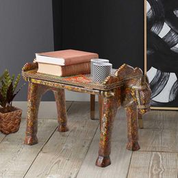Pharao24.de Pferd Hocker aus Mangobaum Massivholz orientalischen Stil