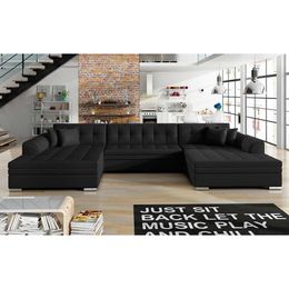 Pharao24.de Wohnlandschaft Couchlandschaft mit Schlaffunktion in Schwarz