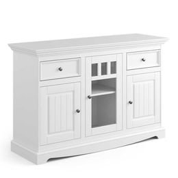 Pharao24.de Sideboard wei&szlig; mit Glast&uuml;r aus Kiefer Massivholz Landhausstil