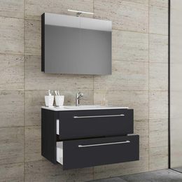 Pharao24.de Waschplatz Set G&auml;ste WC in Schwarz Melamin LED Beleuchtung (zweiteilig)