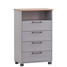 Pharao24.de Landhaus Schubladenkommode in Platingrau und Eichefarben 102 cm hoch