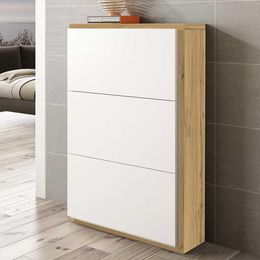Pharao24.de Schuhschrank in Wei&szlig; und Wildeichefarben 120 cm hoch