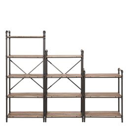 Pharao24.de Raumteilerregale in Holz verwitterter Optik und Eisen 160 cm hoch (dreiteilig)