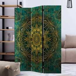Pharao24.de Orientalischer Paravent in Gr&uuml;n und Goldfarben Mandala Motiv