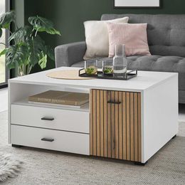 Pharao24.de Sofa Tisch modern in Wei&szlig; und Wildeiche NB 90 cm breit