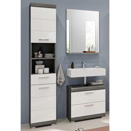 Pharao24.de Schmale Badm&ouml;bel in modernem Design Hochglanz Front (dreiteilig)