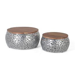 Pharao24.de Couchtische Sofatische mit Massivholzplatte in runder Form (zweiteilig)