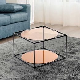 Pharao24.de Design Sofatisch mit runden Glasplatten in terracottafarben B&uuml;gelgestell in Schwarz