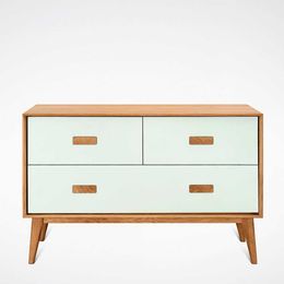 Pharao24.de Sideboard mit drei Schubladen Wei&szlig; und Eiche Massivholz