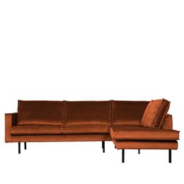 Pharao24.de Ecksofa in Rostfarben Samt Retro Design