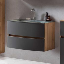 Pharao24.de Schubladen Waschtisch in Grau und Wildeiche Optik 80 cm breit