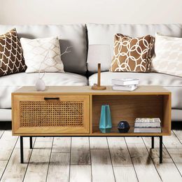 Pharao24.de Wohnzimmer Tisch aus Geflecht und MDF Skandi Design