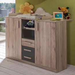 Pharao24.de Moderne Babywickelkommode in Eiche San Remo Dunkelgrau