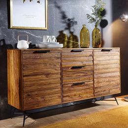 Pharao24.de Loft Design Sideboard aus Sheesham Massivholz und Eisen 160 cm breit