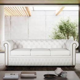 Pharao24.de Chesterfield Sofa Ledercouch in Wei&szlig; mit Kn&ouml;pfen verziert