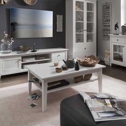 Pharao24.de Landhaus Wohnzimmer Tisch aus Kiefer Massivholz Wei&szlig; Vierfu&szlig;gestell