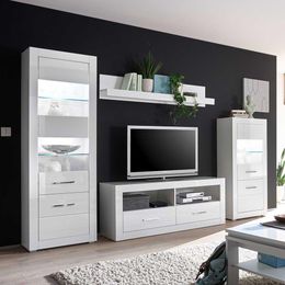 Pharao24.de Design Wohnwand in Hochglanz Wei&szlig; 280 cm breit (vierteilig)
