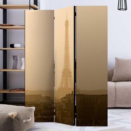 Pharao24.de Spanische Wand in Braun und Beige Motiv EIFFELTURM im Dunst