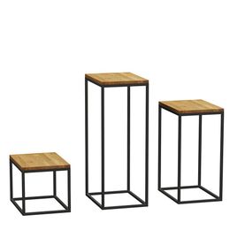Pharao24.de Pflanzenhocker Set aus Wildeiche Massivholz Metall (dreiteilig)