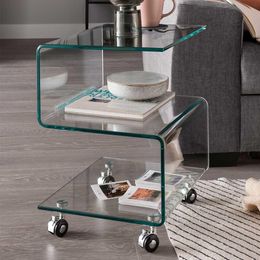 Pharao24.de Beistelltisch Sofa mit Rollen aus Klarglas modernem Design aus Glas in Transparent 40x50x34 cm Pharao24