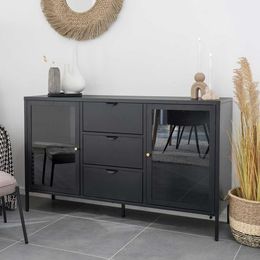 Pharao24.de Wohnzimmer Kommode Sideboard mit Glast&uuml;ren aus Stahl