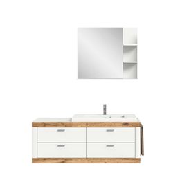 Pharao24.de Badm&ouml;bel h&auml;ngend modern in Wei&szlig; Wildeichefarben (zweiteilig)