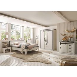 Pharao24.de Komplettschlafzimmer Country Stil in Wei&szlig; Anthrazit (vierteilig)