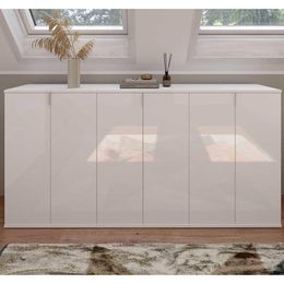 Pharao24.de Hochglanz Sideboard Wei&szlig; f&uuml;r Schuhe oder W&auml;sche 183 cm breit (dreiteilig)