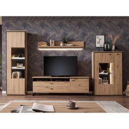 Pharao24.de Wohnzimmerwand in Eichefarben und Anthrazit modern (vierteilig)