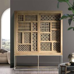 Pharao24.de Holzschrank massiv Schrank Holz mit Ornament Muster aus Mangobaum Massivholz