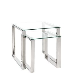Pharao24.de Beistelltisch Set aus Glas und Edelstahl quadratisch (zweiteilig)
