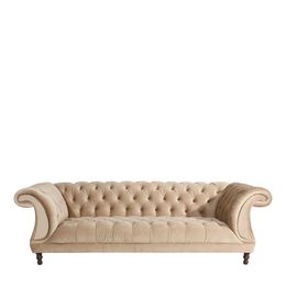 Pharao24.de Dreisitzer Beige Samtvelours im Barockstil Vierfu&szlig;gestell aus Holz
