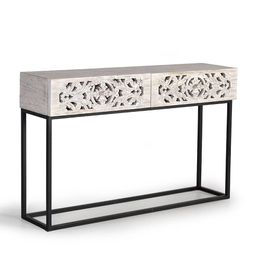 Pharao24.de Konsolentisch Flur Tisch aus Metall und Mangobaum Massivholz