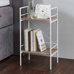 Pharao24.de Beistelltisch Sofa mit Wei&szlig;em Metallgestell 2 B&ouml;den in Holzoptik Eiche