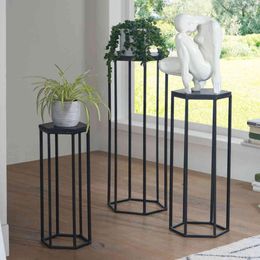 Pharao24.de Beistelltische 3er Set aus Mangobaum Massivholz & Metall Schwarz (dreiteilig)