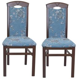Pharao24.de Stuhl Set K&uuml;che in Blau und Nussbaumfarben Blumen Motiv (2er Set)