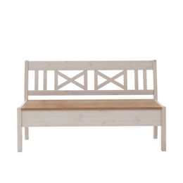 Pharao24.de Holzbank in Wei&szlig; Laugenfarben Kiefer massiv 148x93x53 cm Pharao24