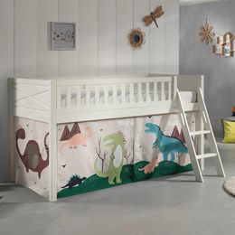 Pharao24.de Kinder Einzelbett hoch aus Kiefer Massivholz Dinosaurier Motiv