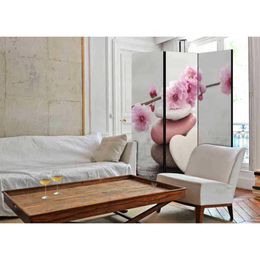 Pharao24.de Design Paravent mit Steinen und Kirschbaumbl&uuml;ten modern