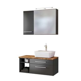 Pharao24.de Wand Badezimmerm&ouml;bel in dunkel Grau und Wildeiche Dekor Made in Germany (dreiteilig)