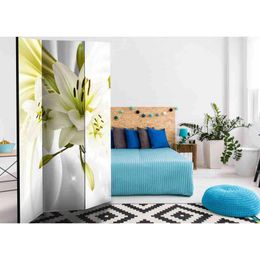 Pharao24.de Raumtrenner aus Leinwand und Massivholz mit Lilien Motiv