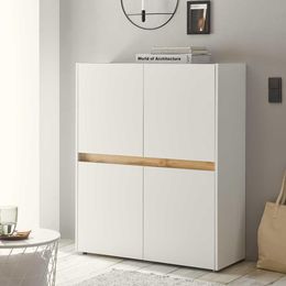 Pharao24.de Esszimmer Highboard in Wei&szlig; und Wildeiche Optik 4 t&uuml;rig
