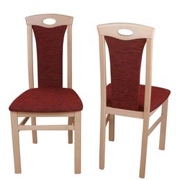 Pharao24.de Esszimmerstuhl Set in Rot Stoff Buche Massivholz (2er Set)